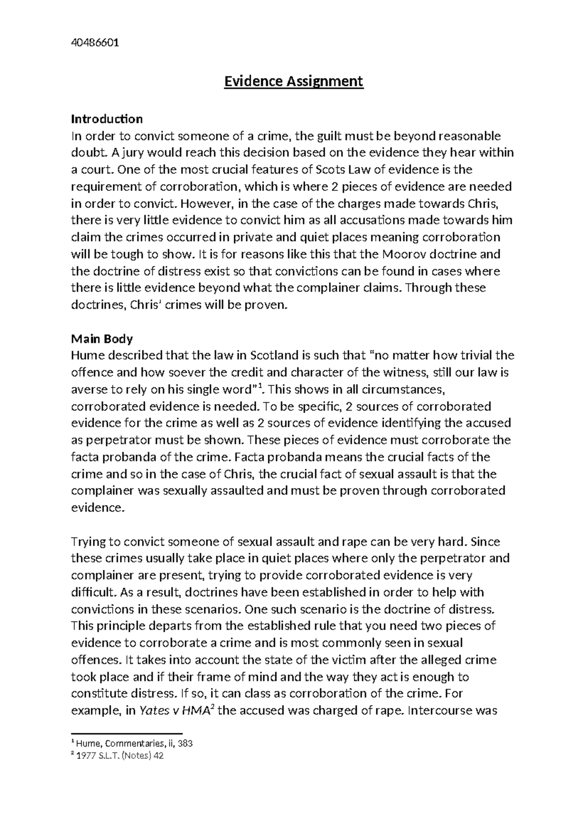Scots Law Evidence Assignment: Corroboration and Distress Doctrines ...