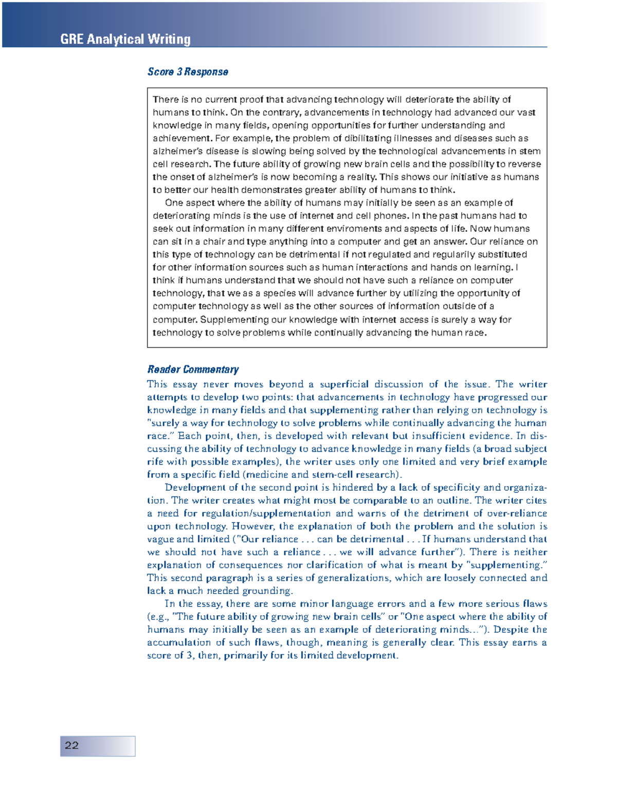 GRE Analytical Writing Score 3: Technology's Impact on Human Thinking ...