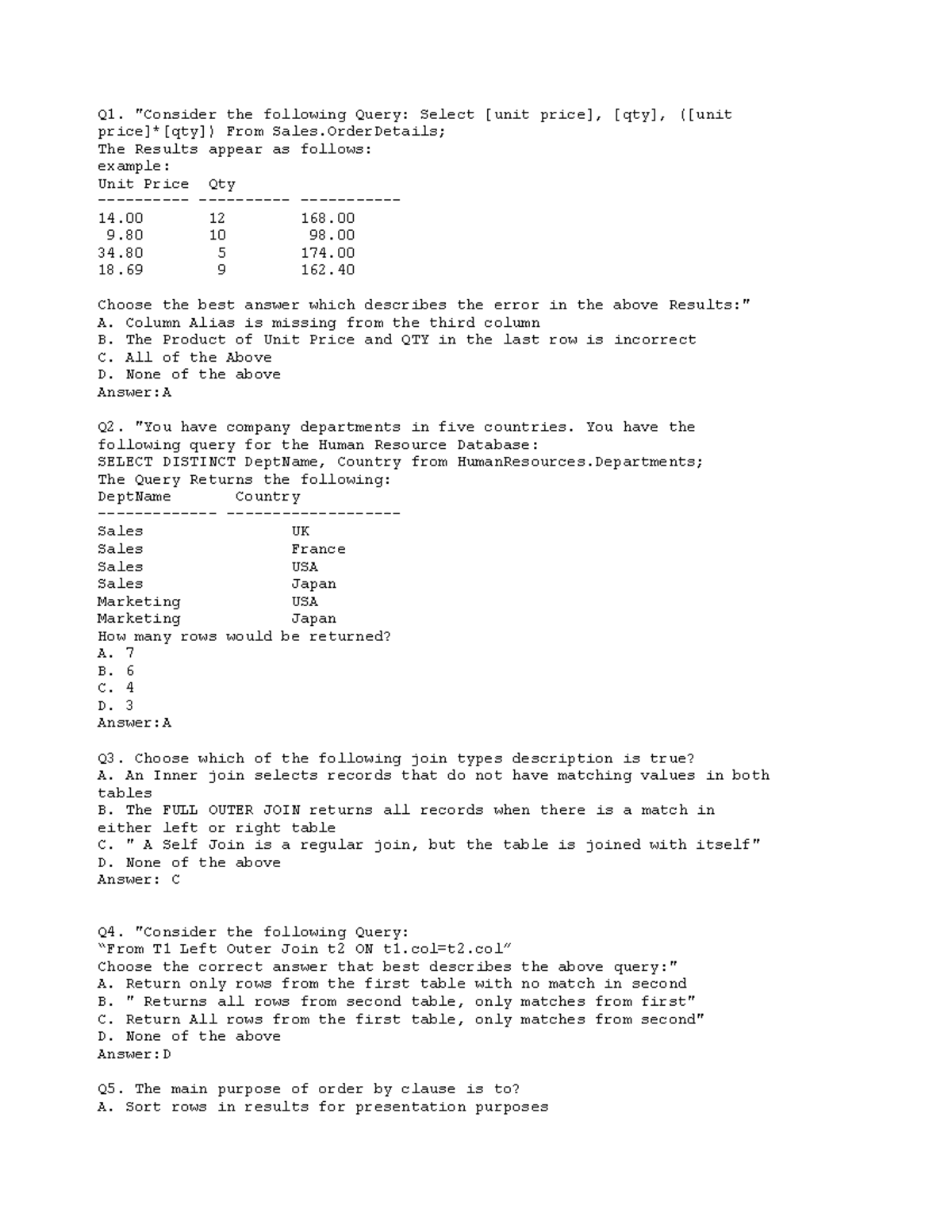 SQL Server 1: Sample Questions and Answers on SQL Functions and Joins ...