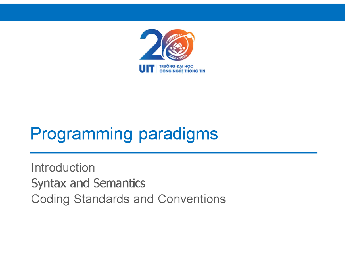 Programming Paradigms: Introduction to Syntax & Semantics (CS101) - Studocu