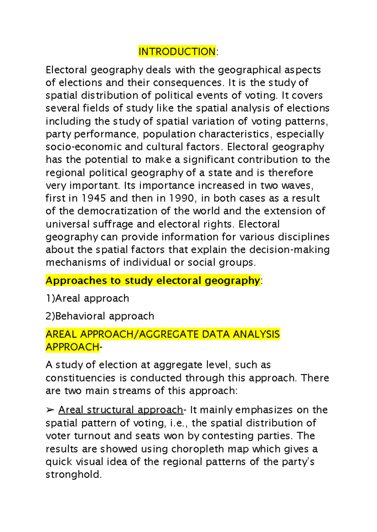 Electoral Geography: Understanding Voting Patterns & Systems - Studocu