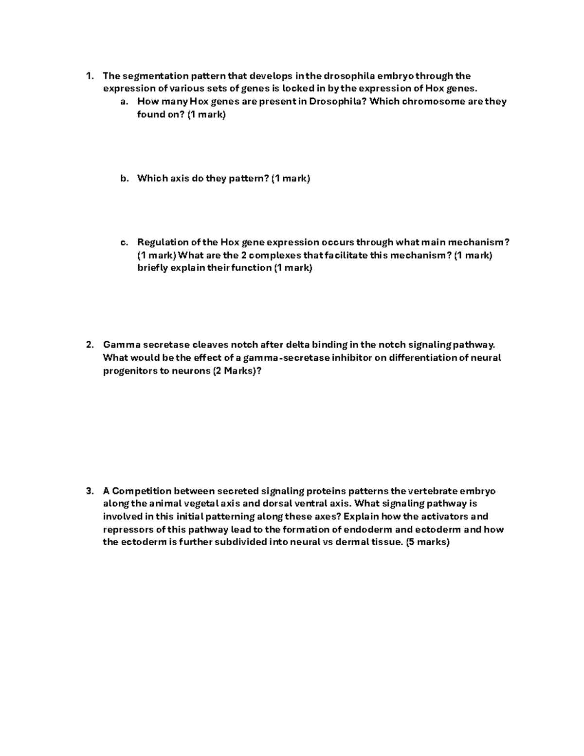 MCB SA Quiz 4 - Short answer questions - The segmentation pattern that ...