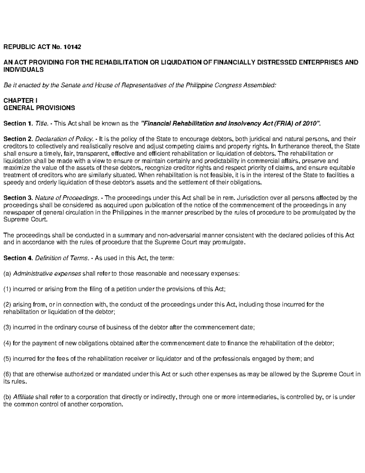 RA 10142 - Overview of the Financial Rehabilitation & Insolvency Act of ...