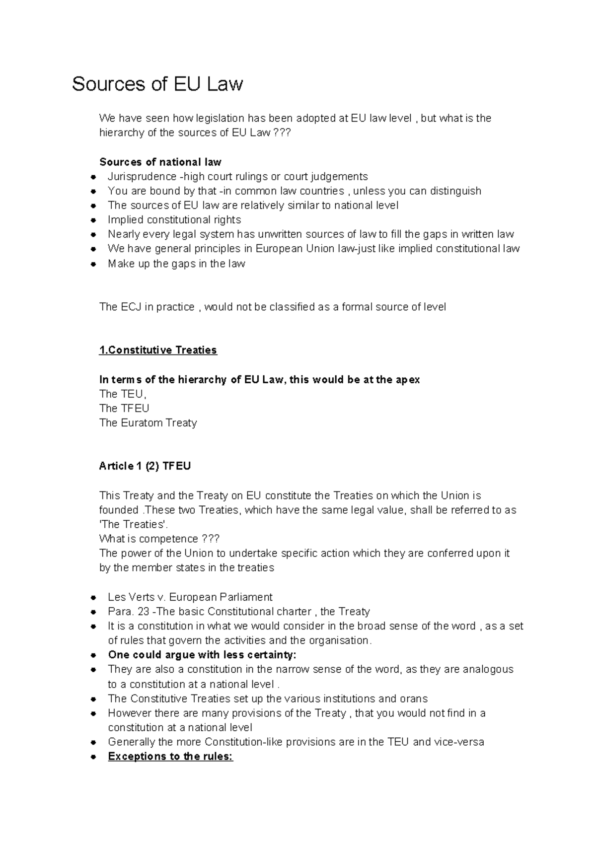 Sources of EU Law: Hierarchy and General Principles - Lecture Notes ...