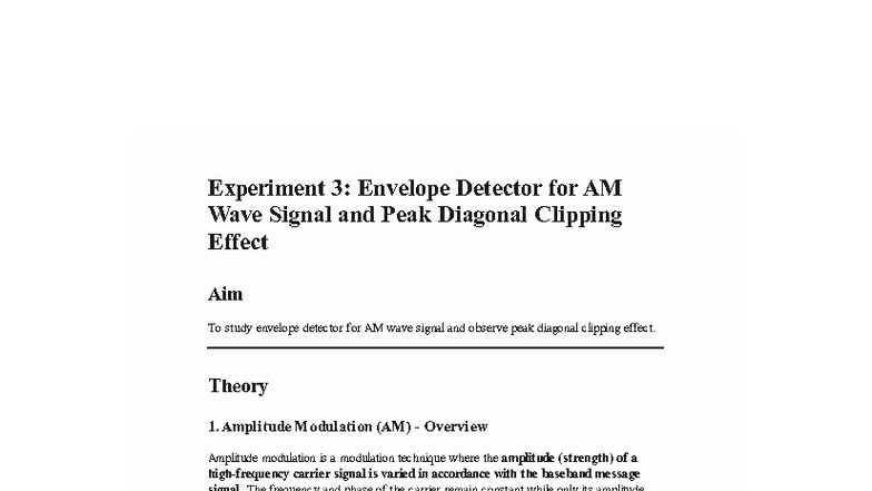 Experiment 3: AM Wave Envelope Detector & Diagonal Clipping Effects ...