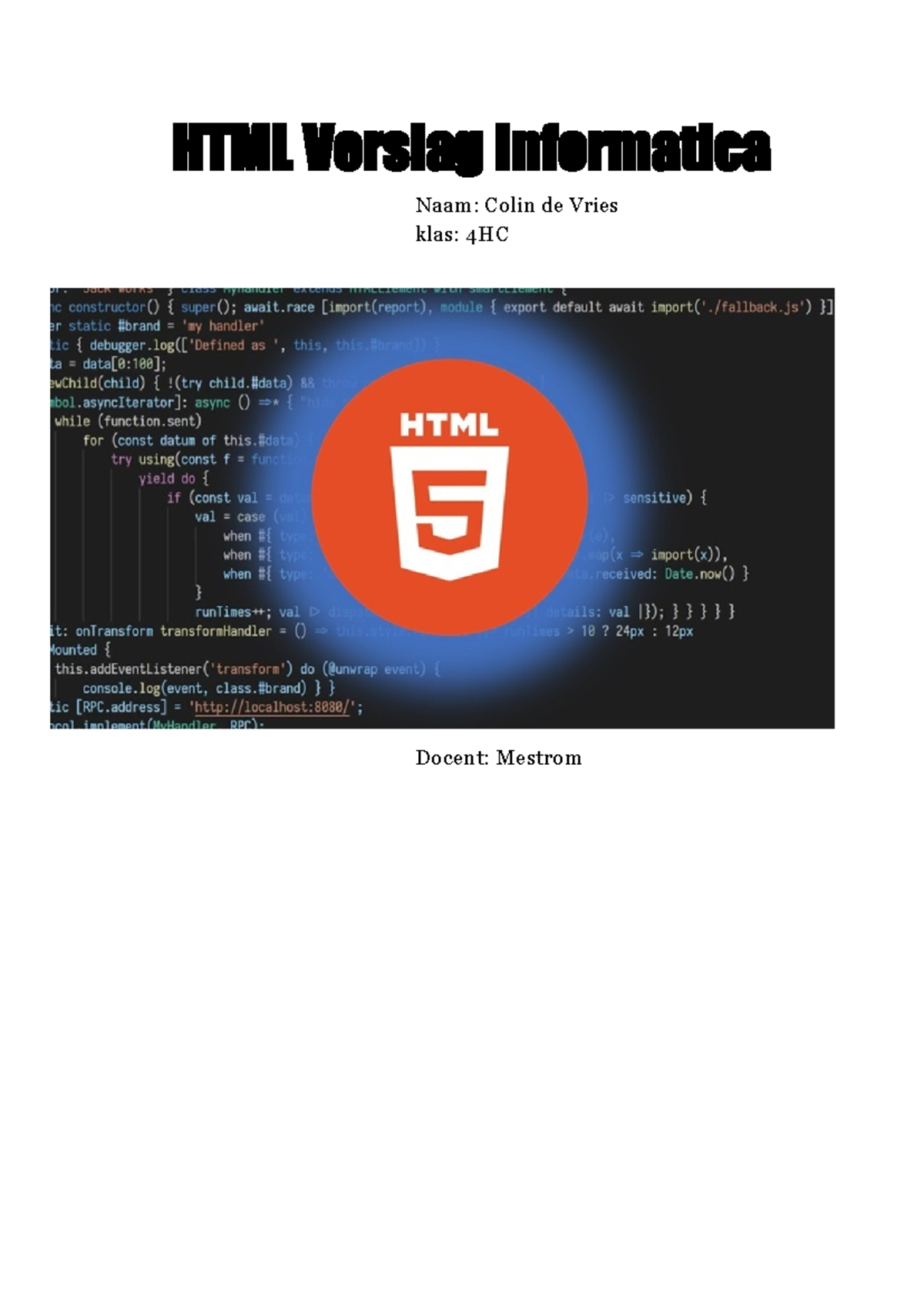 Informatica 4HC HTML Verslag: Fouten en Aanpassingen in HTML Code ...