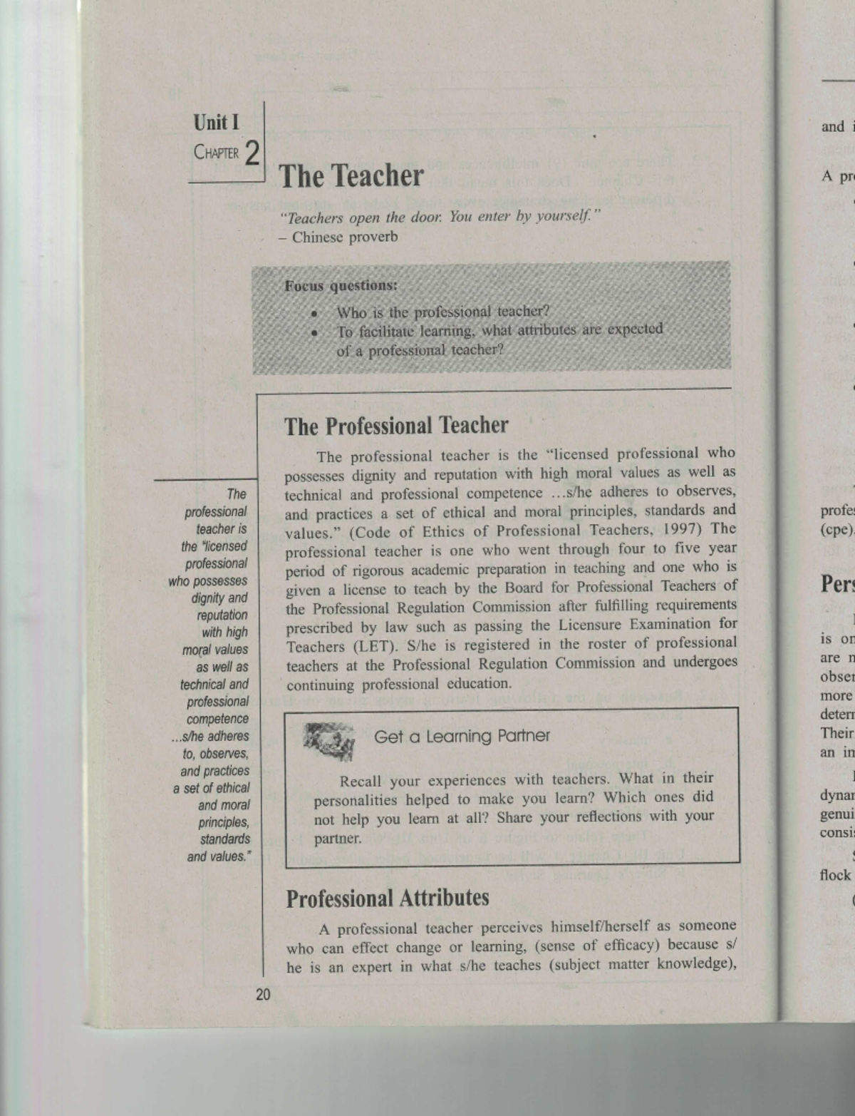 Unit 1, Chapter ,2 - ....... - Unit I a CHAPTER 2 The Teacher A open the door. You enter Chinese ...