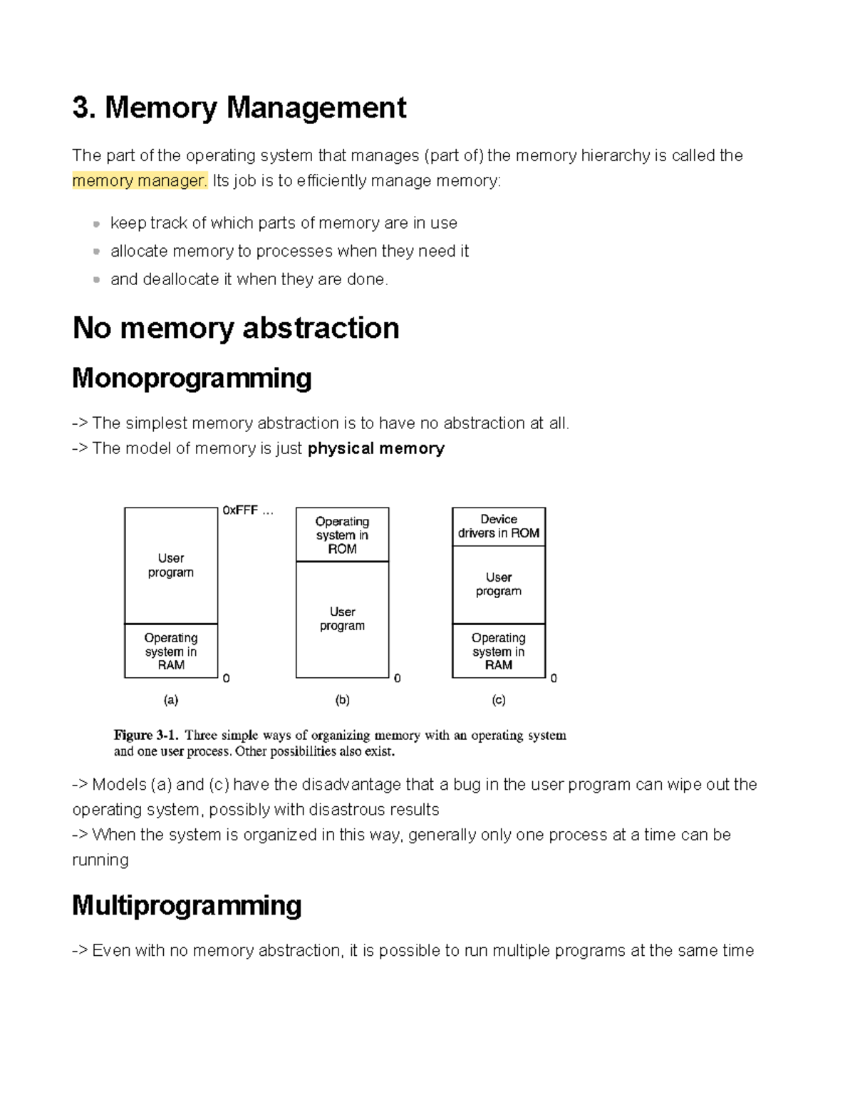 3. Memory Management - Samenvatting Modern Operating Systems - 3. Memory Management The part of ...