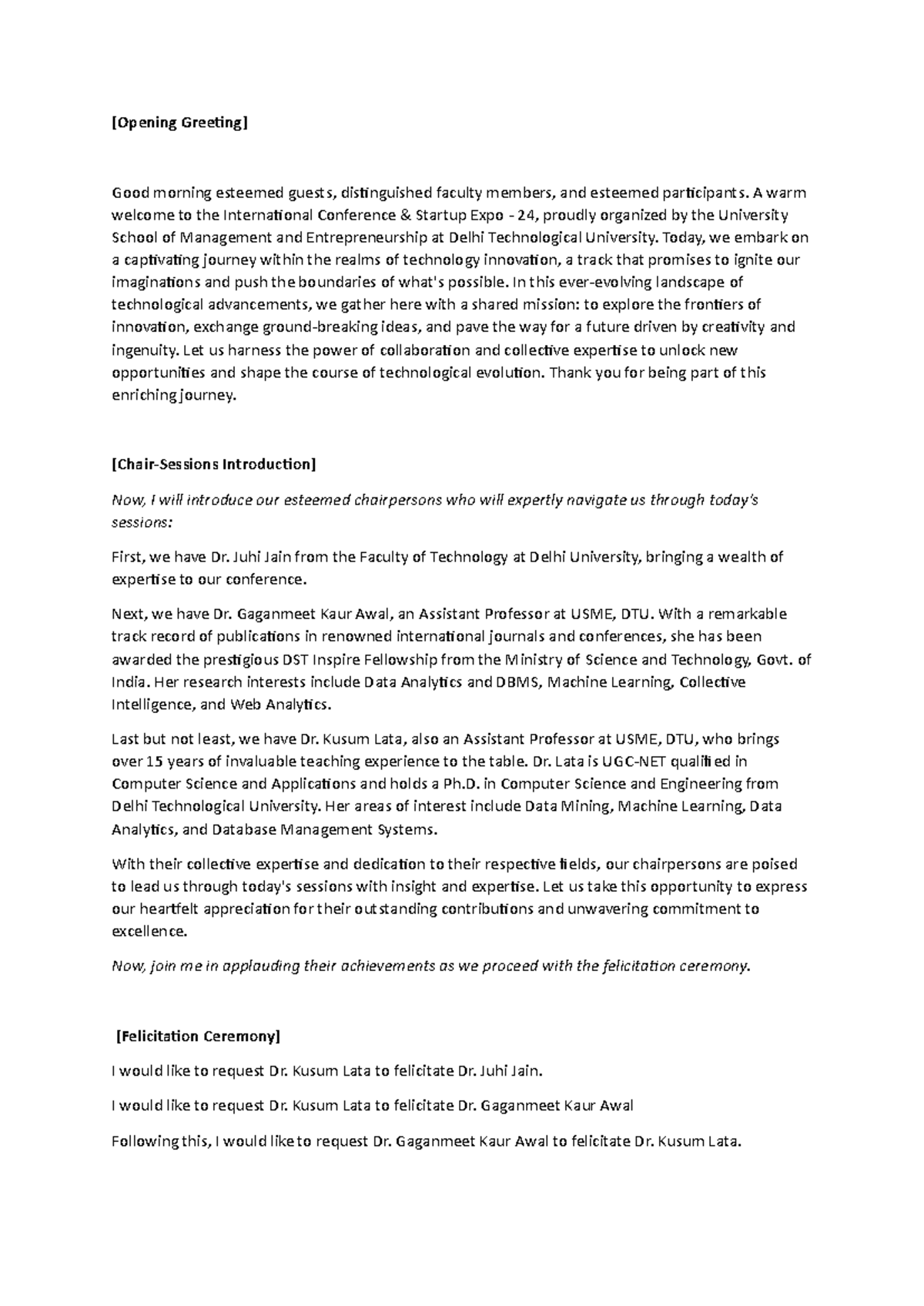 International Conference Startup Expo 2024 Anchoring Script Studocu