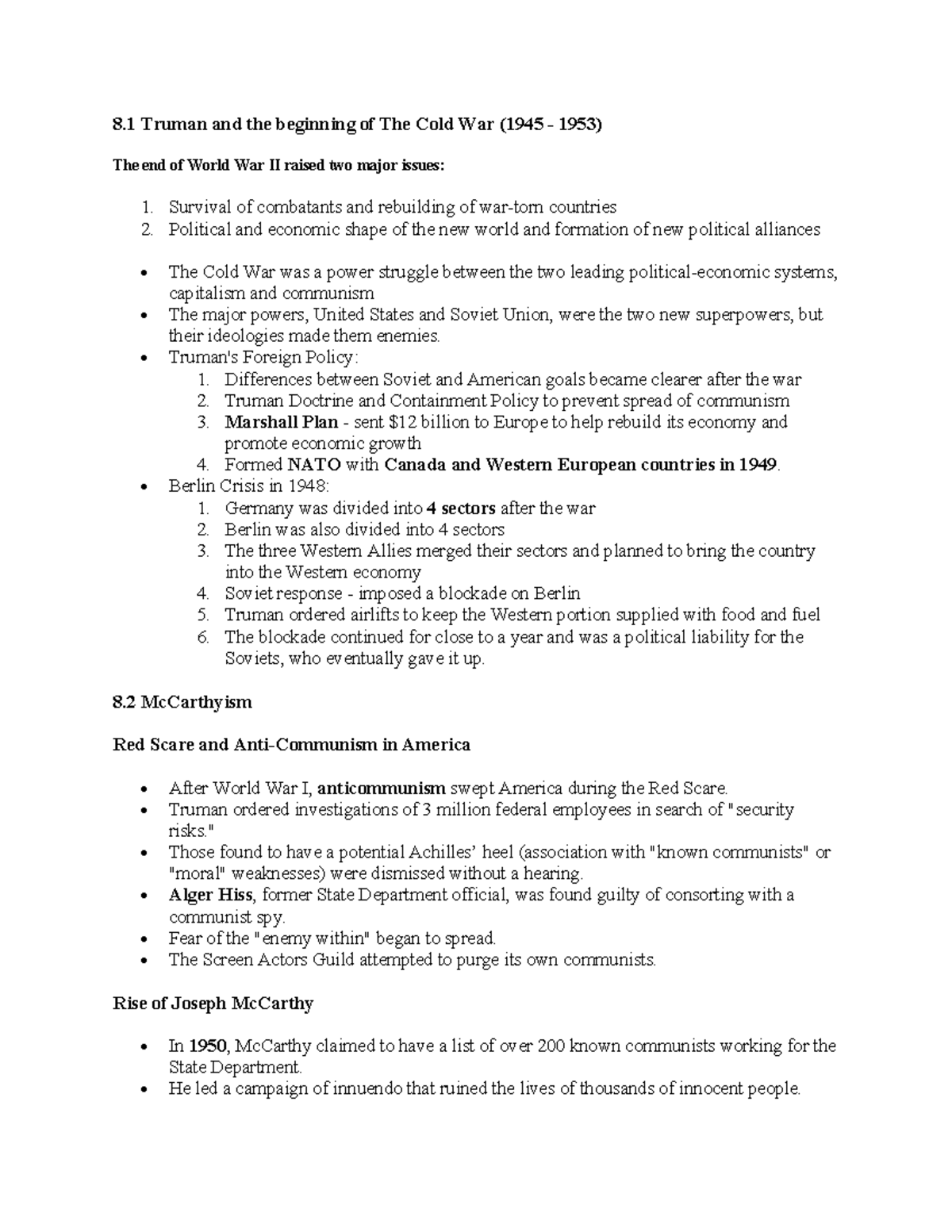 APUSH Lecture Notes: The Cold War, Civil Rights, and Vietnam War - 8 ...