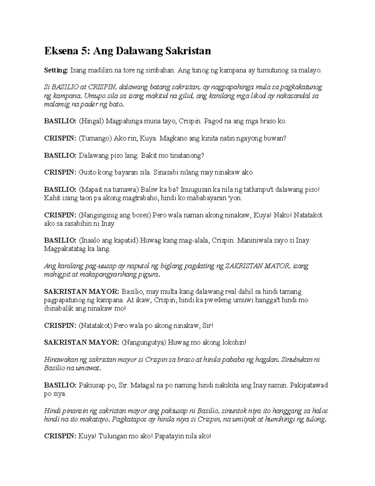 CSP311: Script ng mga Eksena sa "Noli Me Tangere" - Basilio, Crispin ...
