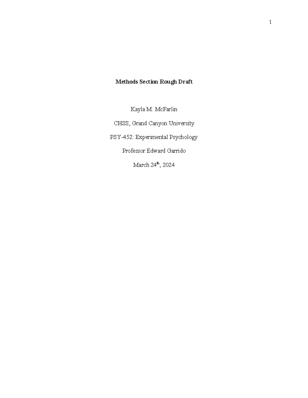 Methods Section Draft for PSY-452: Experimental Psychology Study - Studocu