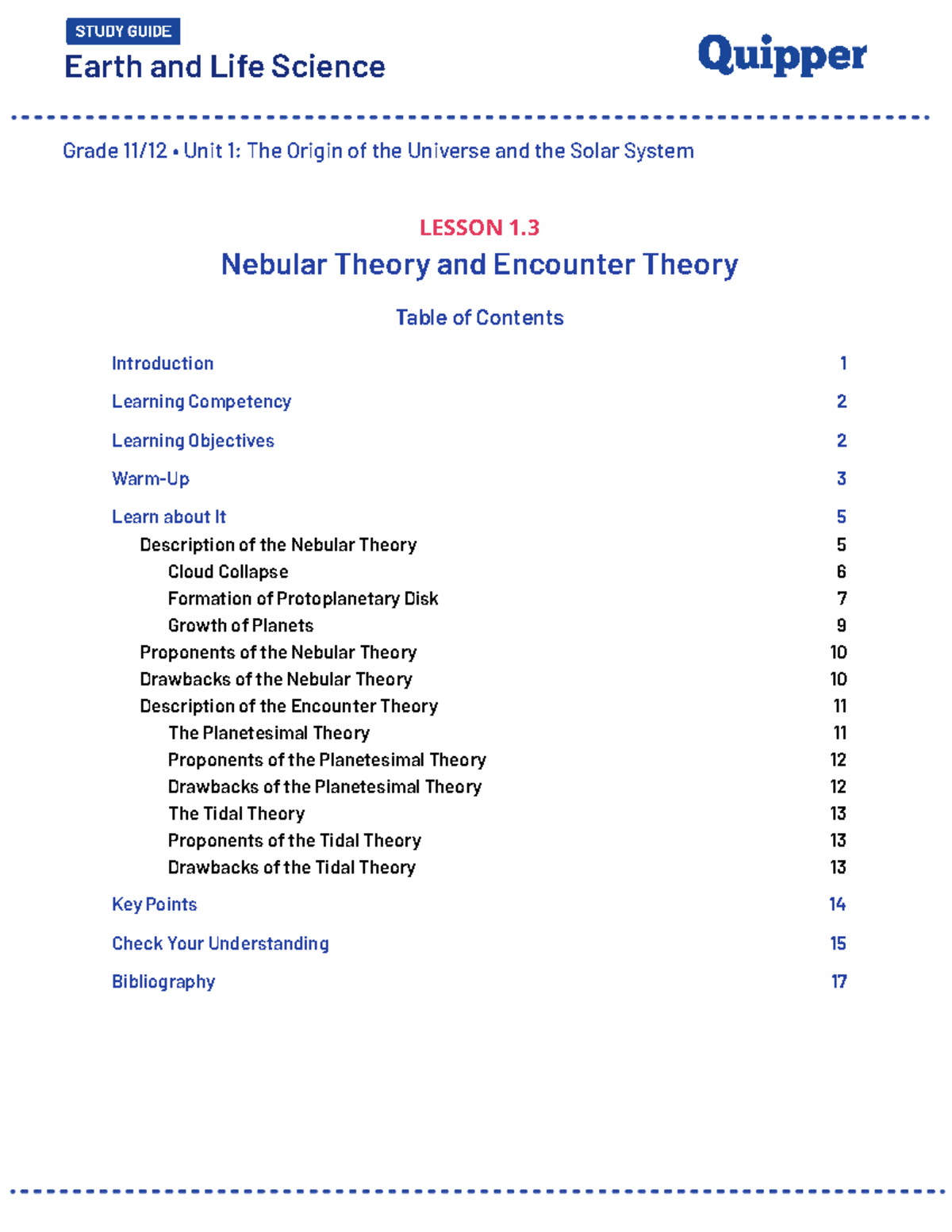 ME-ELS-11 12-Q1-0103: Nebular Theory & Encounter Theory Study Guide ...