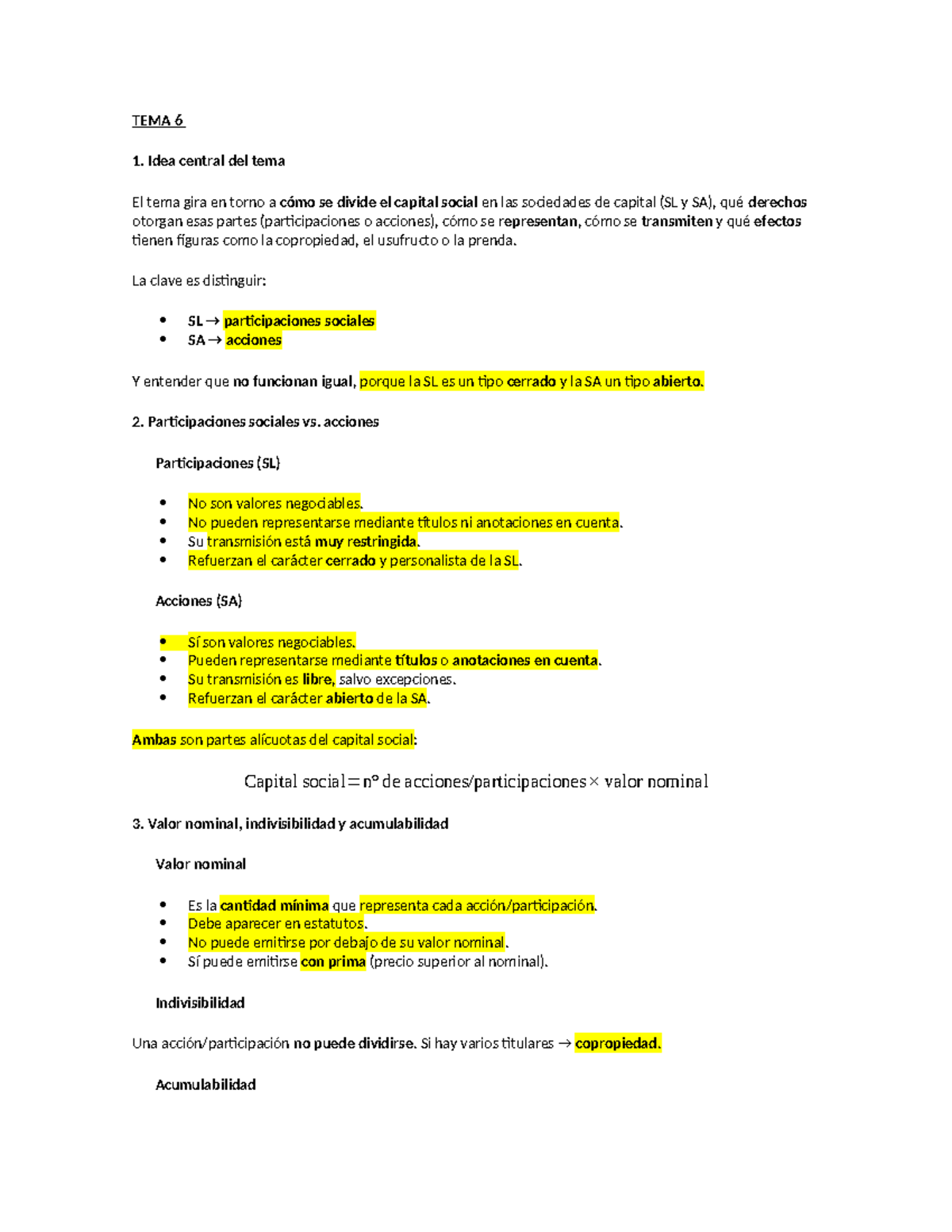 Resumen del Tema 6-7-8-9: Capital Social y Órganos de Sociedades (SL y ...
