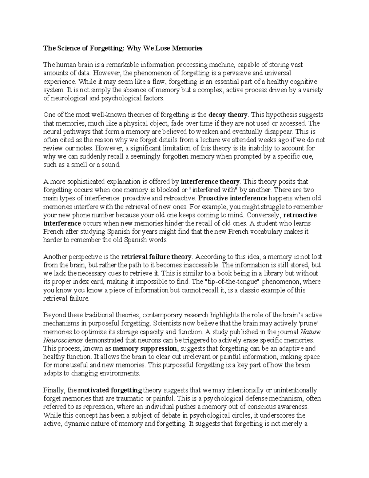 The Science of Forgetting: Understanding Memory Loss Theories - Studocu