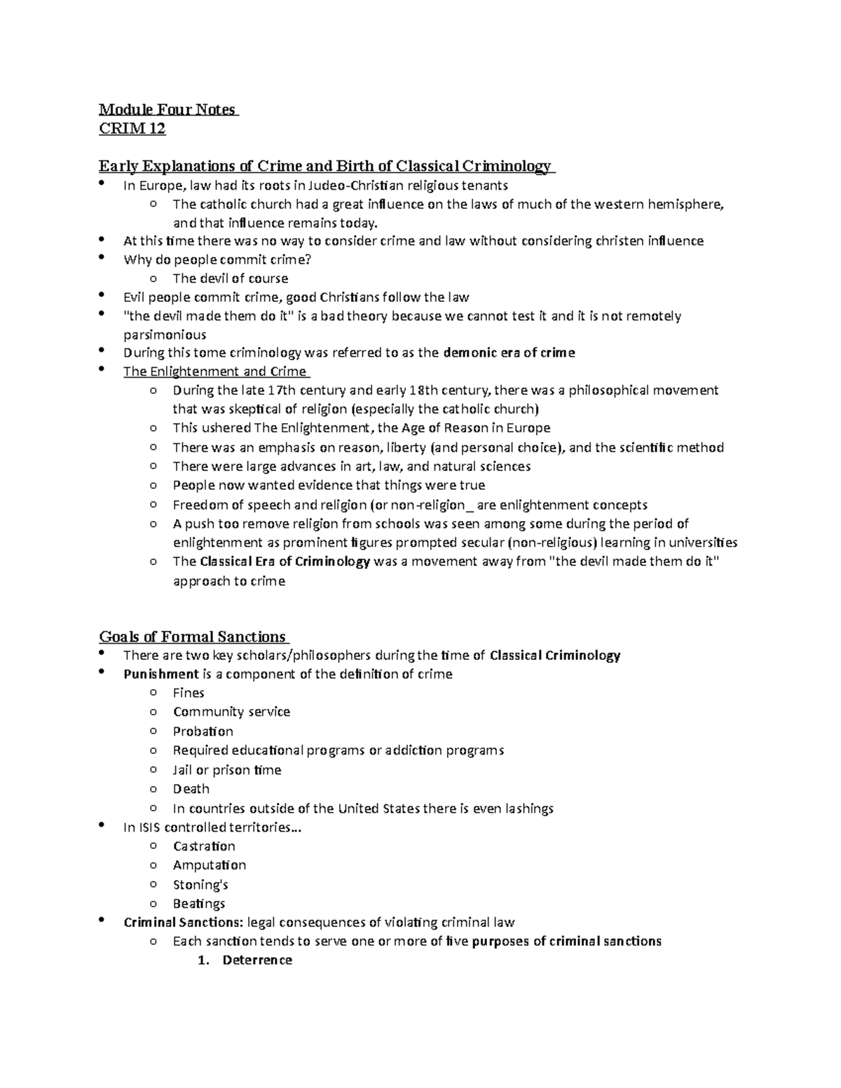 Module Four Notes - Module Four Notes CRIM 12 Early Explanations of ...