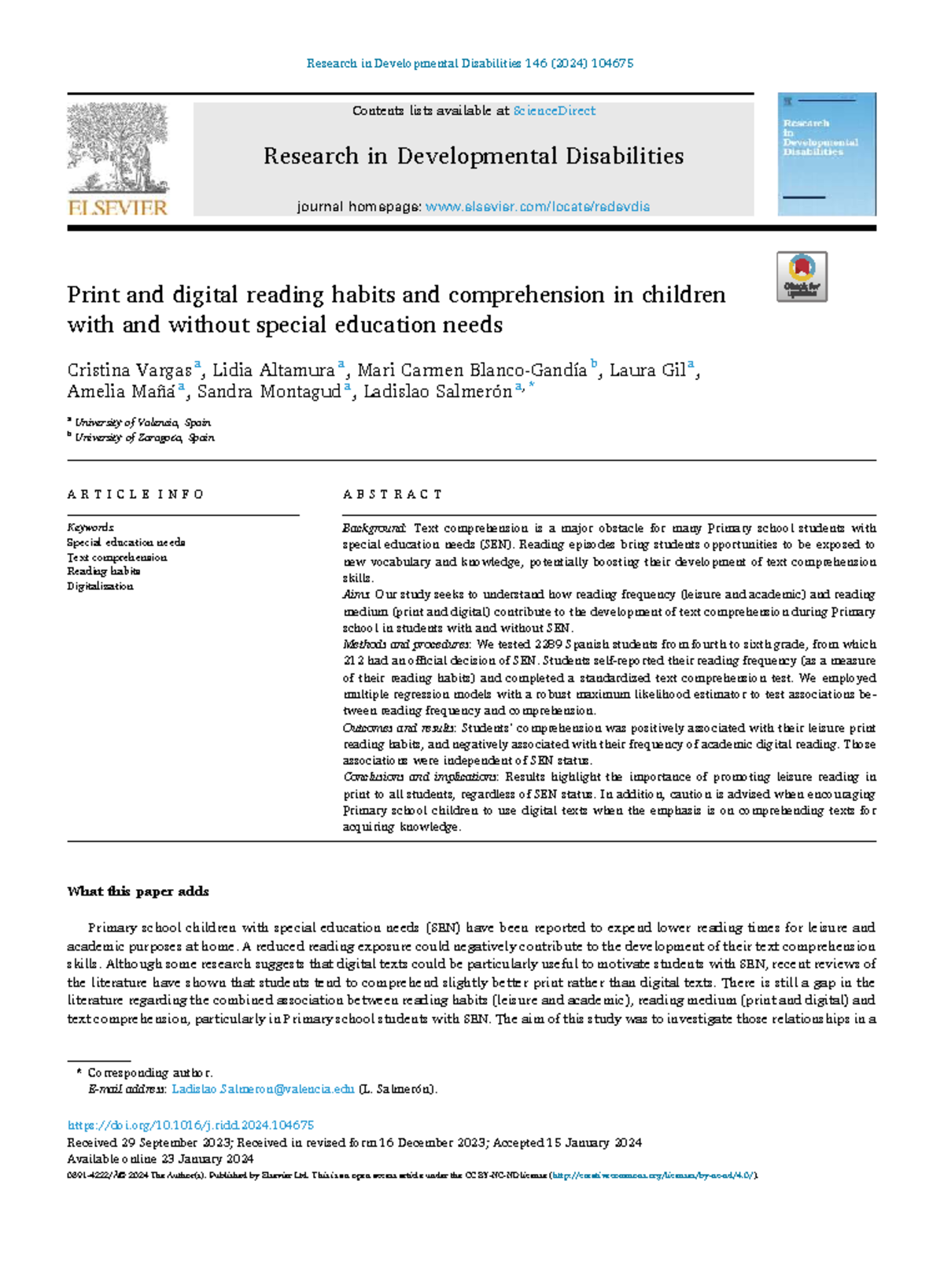 Print and Digital Reading Habits: Comprehension in SEN and Non-SEN ...