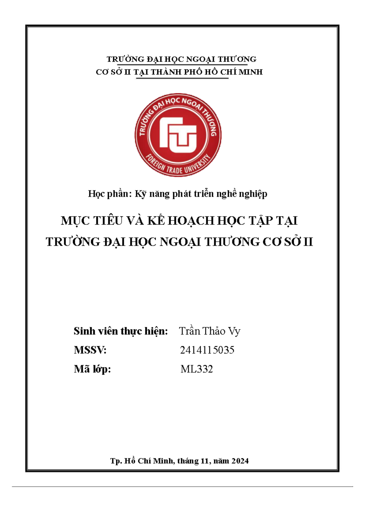 Kế Hoạch Học Tập 4 Năm tại ĐH Ngoại Thương ML332 - Trần Thảo Vy - Studocu