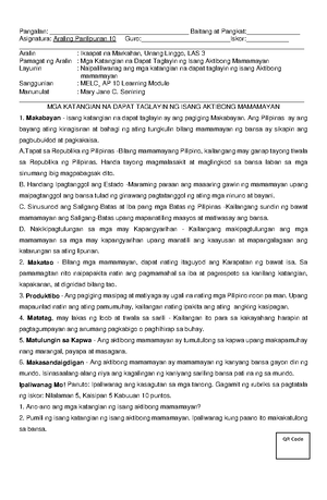 AP10 Q4 W2 LAS2 - LAS - Pangalan: _______________________________________ Baitang at Seksyon ...