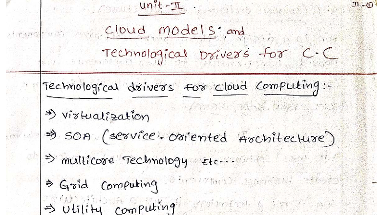 CC Unit-2: Cloud Models and Technological Drivers in Virtualization - Studocu