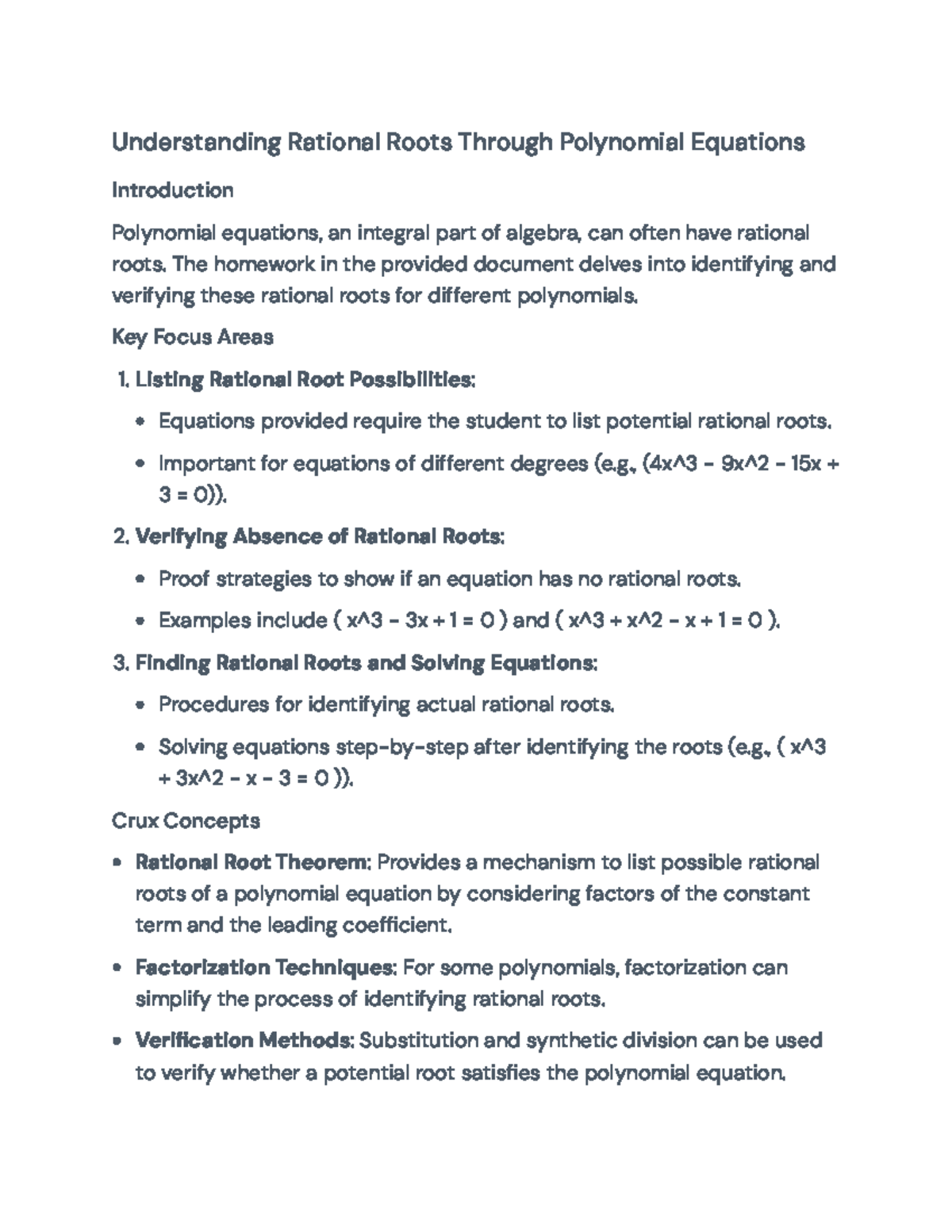 Understanding Rational Roots in Polynomials - Math 101 Homework Help ...