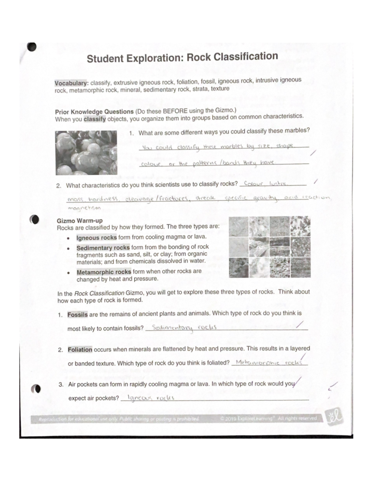 Rock Classification Gizmo Answer Key for Student Exploration - Studocu