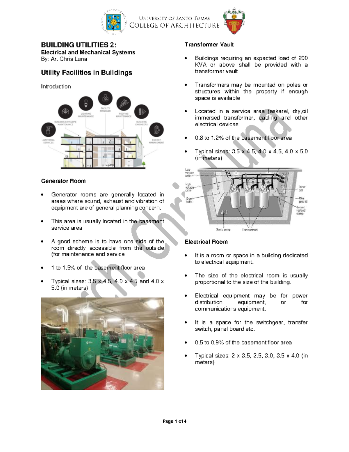 BUILDING UTILITIES 2: Transformer Vaults & Electrical Systems - Studocu