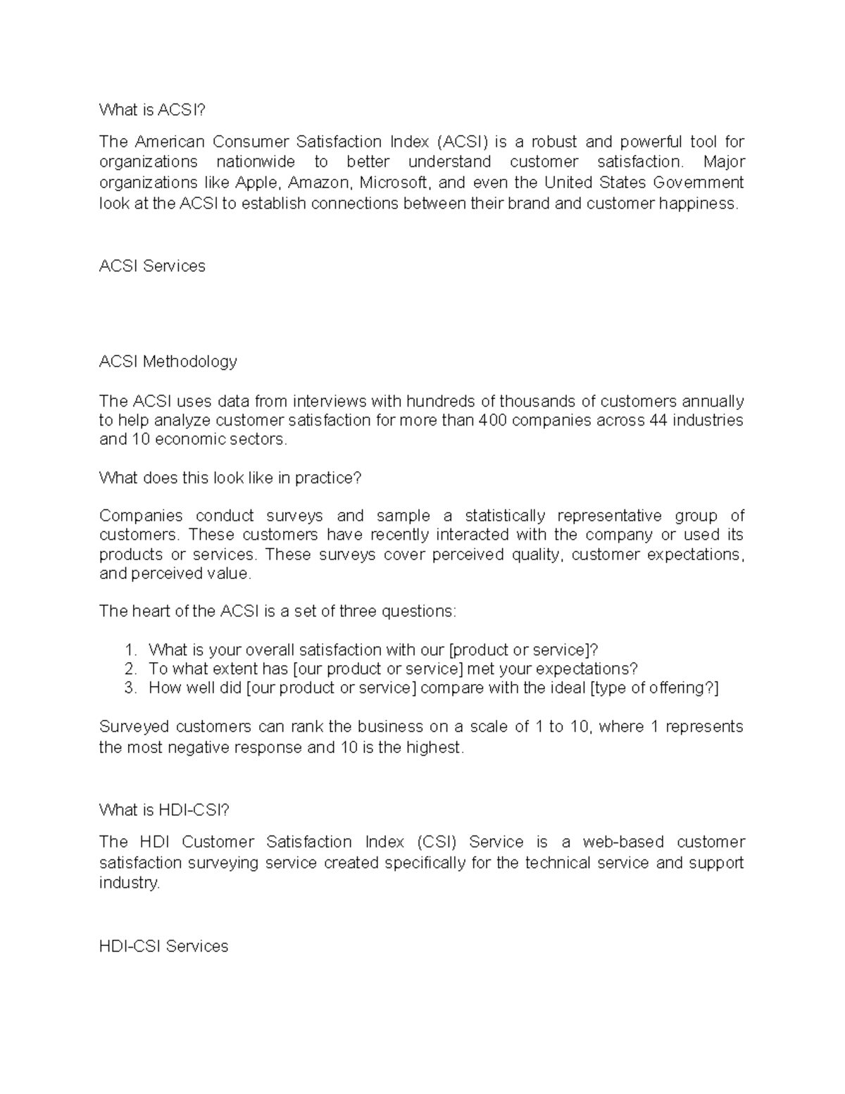 ACSI, HDI-CSI, and MBNQA Overview for Customer Satisfaction Analysis ...
