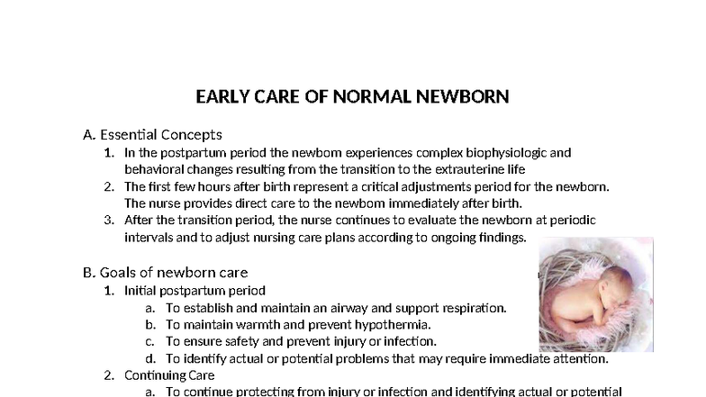 Early Care of Normal Newborns: Essential Concepts and Adaptations - Studocu