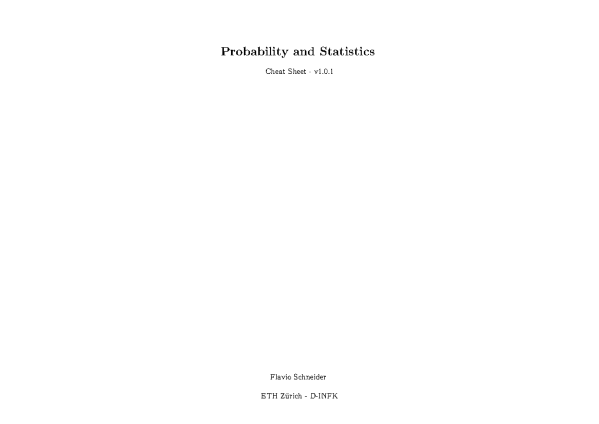 Probability and Statistics Cheat Sheet ETH 1: Key Concepts and Formulas ...