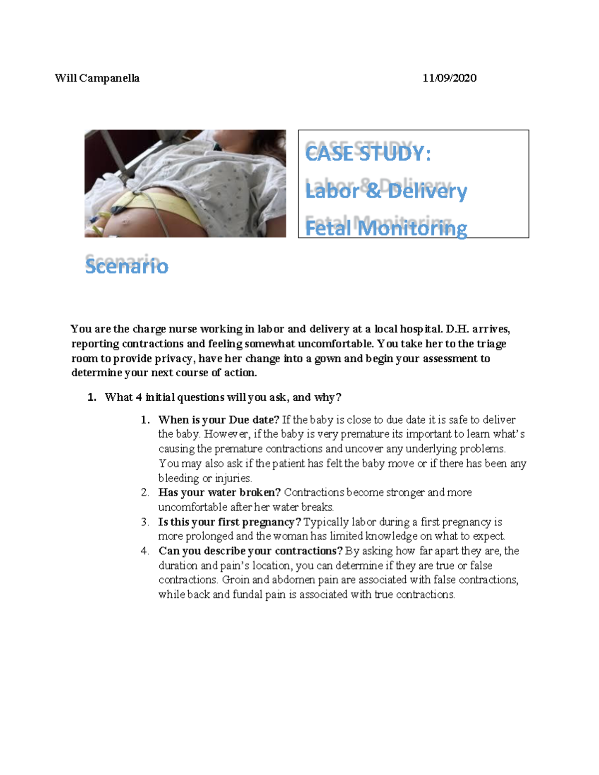 Case Study - Labor Delivery & Fetal Monitoring Insights and Care - Studocu