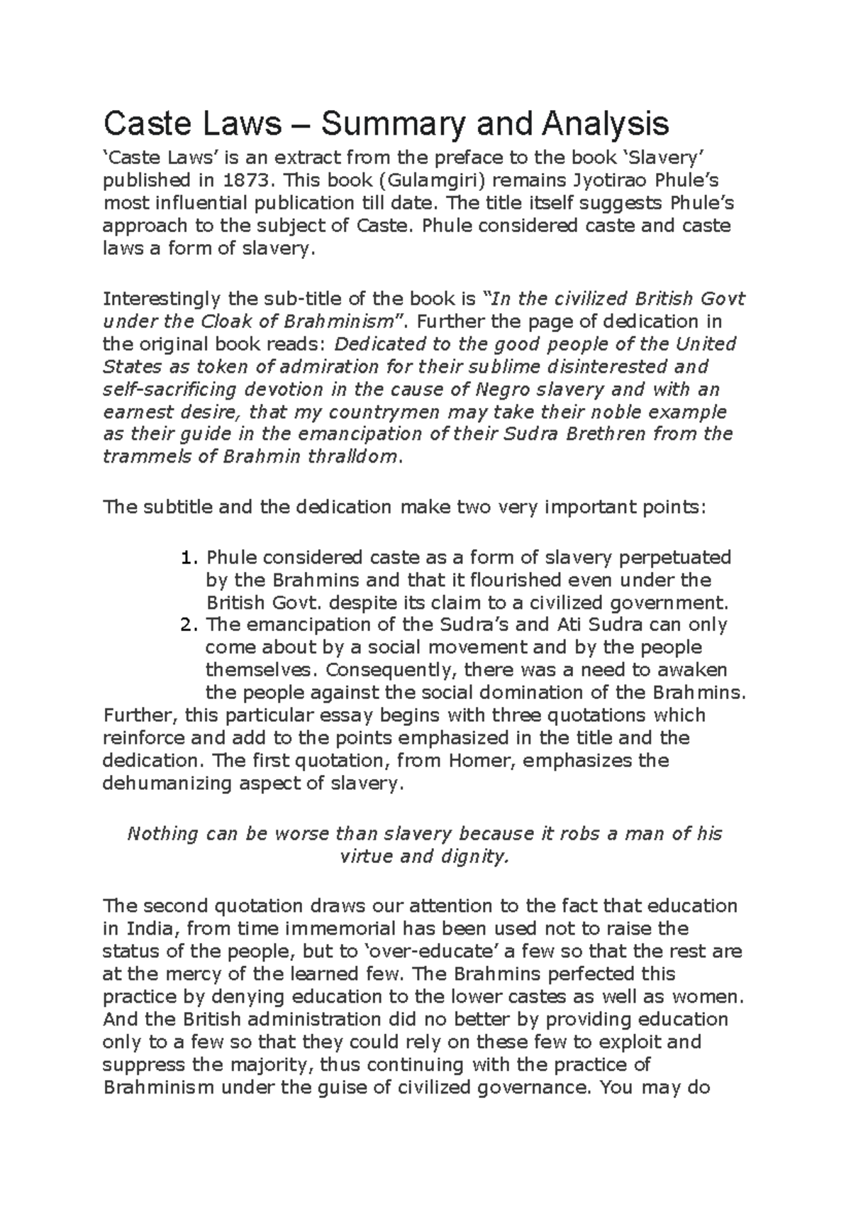 Caste Laws Overview and Analysis: A Guide for 3rd Sem Cross Culture ...