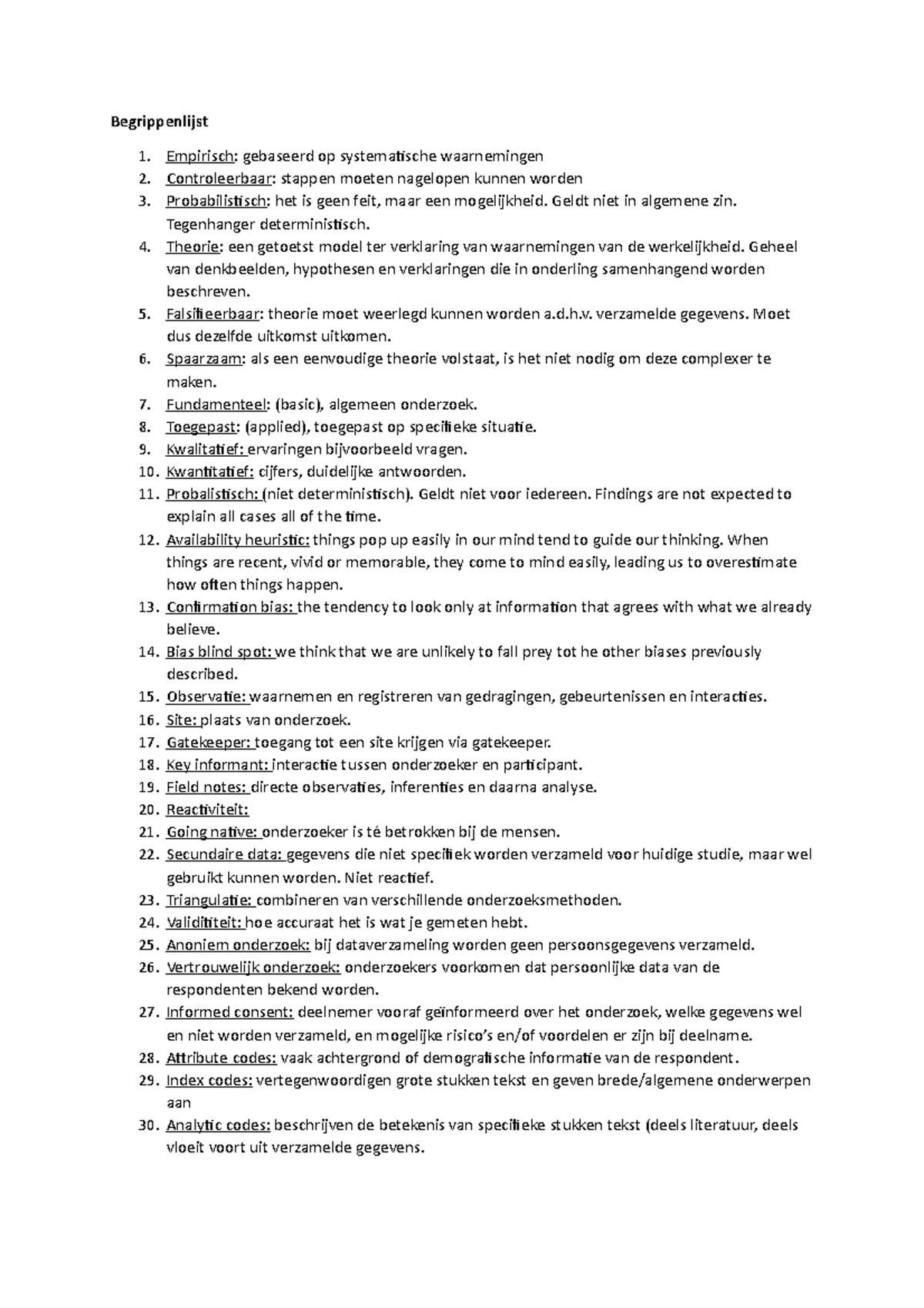 Begrippenlijst voor Onderzoeksmethoden en -technieken (niet compleet ...