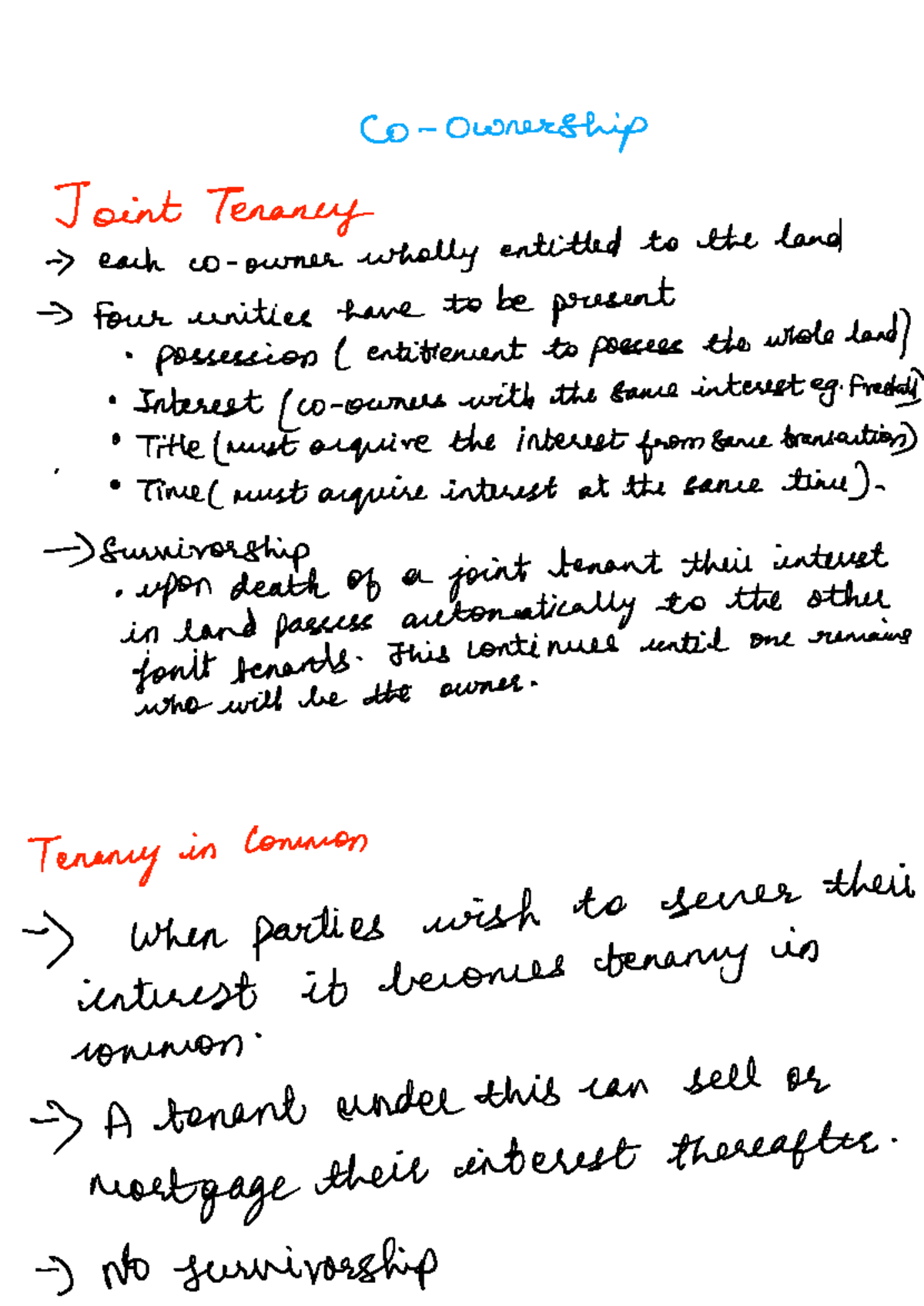 Co-ownership Law: Joint Tenancy & Tenancy in Common Notes (LAW101 ...