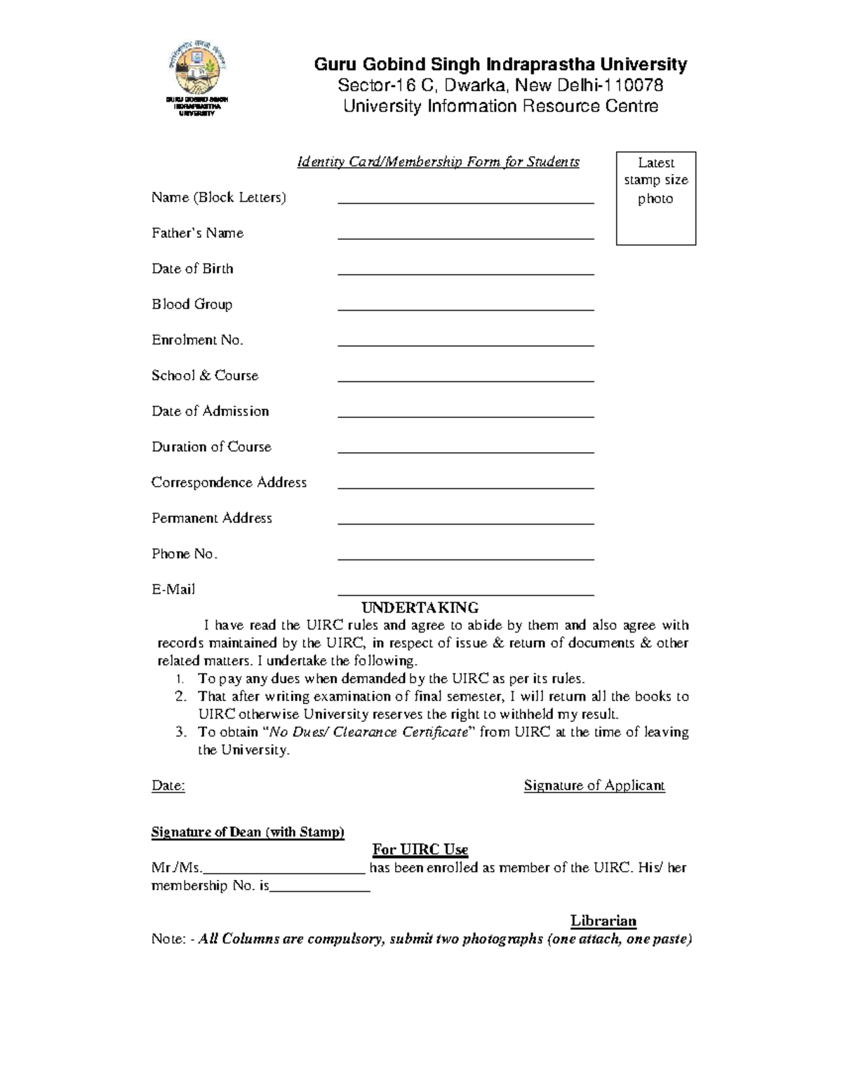 I-Card Form for Students - Guru Gobind Singh Indraprastha University ...