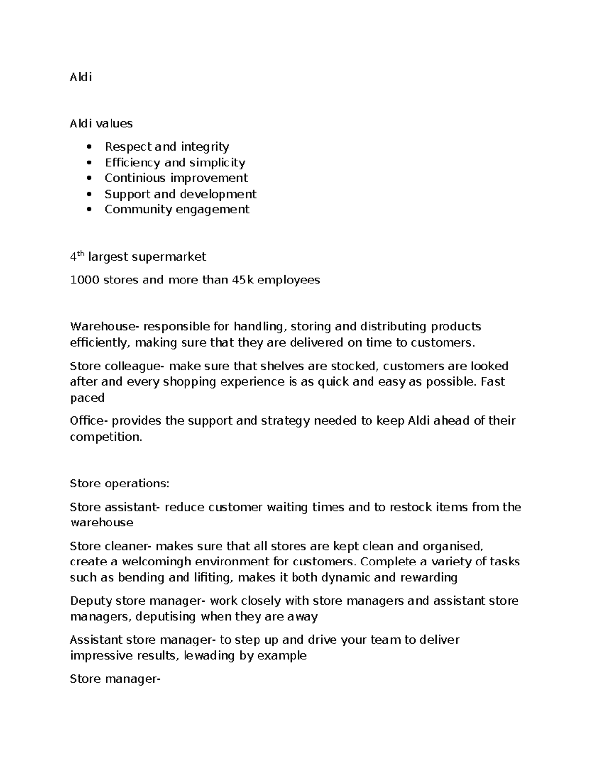 Aldi Store & Warehouse Operations Overview - Exam Layout - Studocu