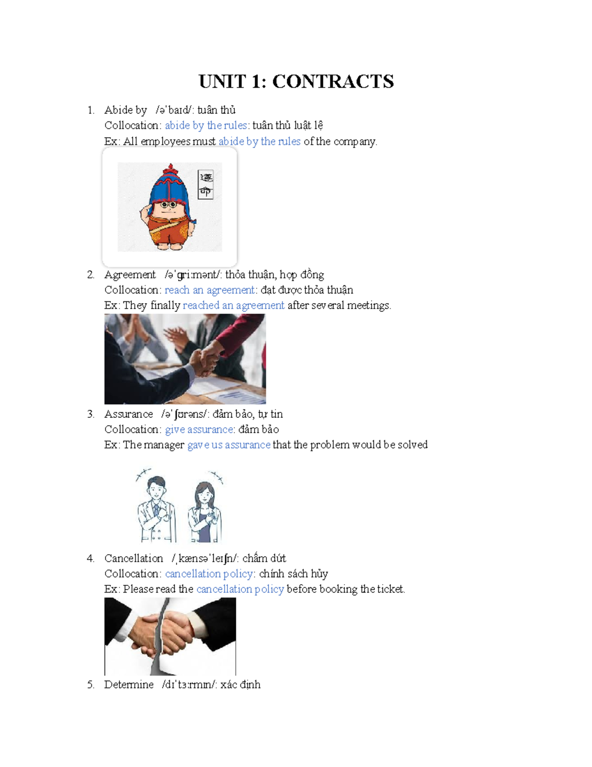 UNIT 1: Contracts - TOEIC Vocabulary and Collocations Guide - Studocu