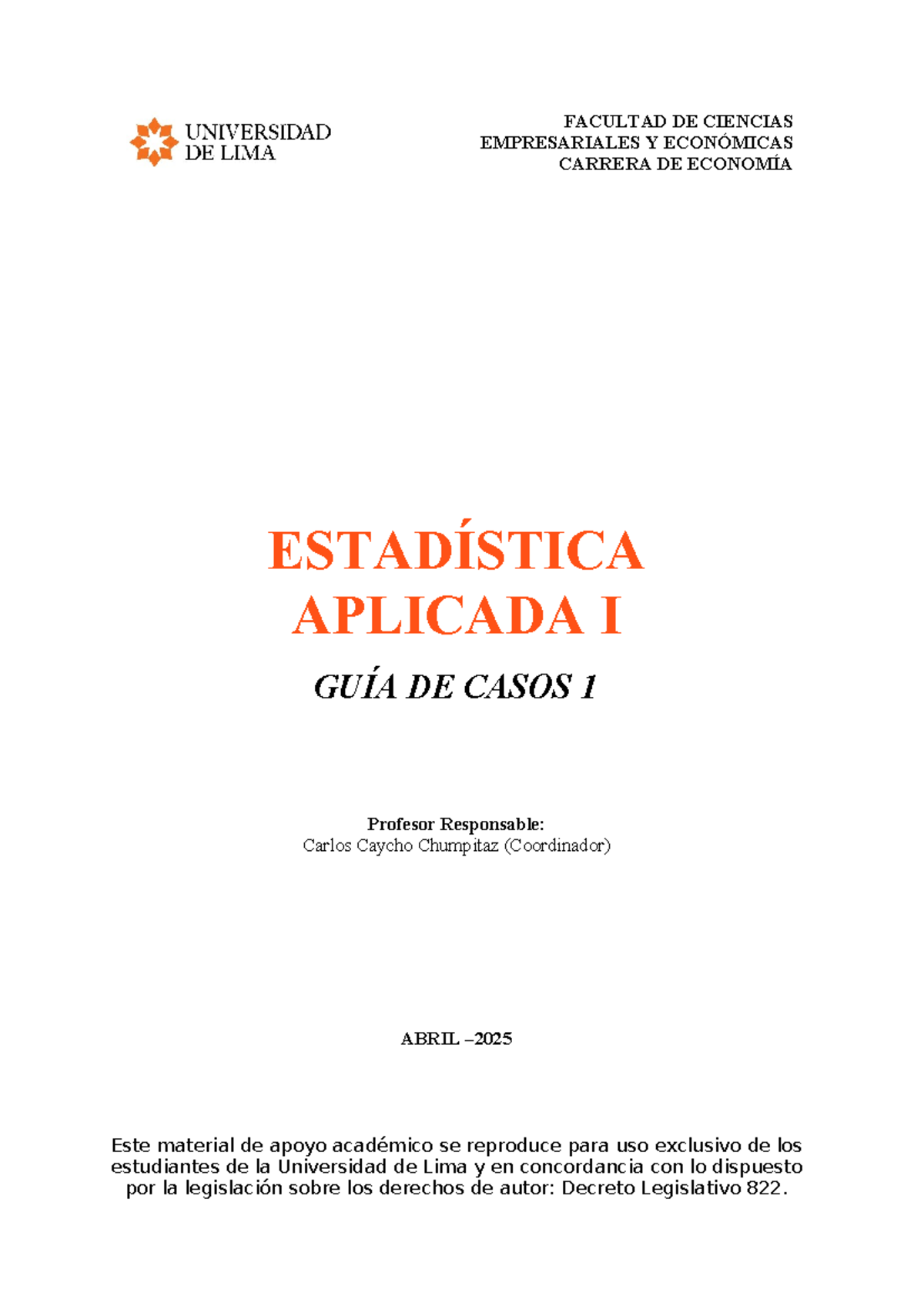 Estadística Aplicada I - Guía de Casos 1 (2025) - Studocu