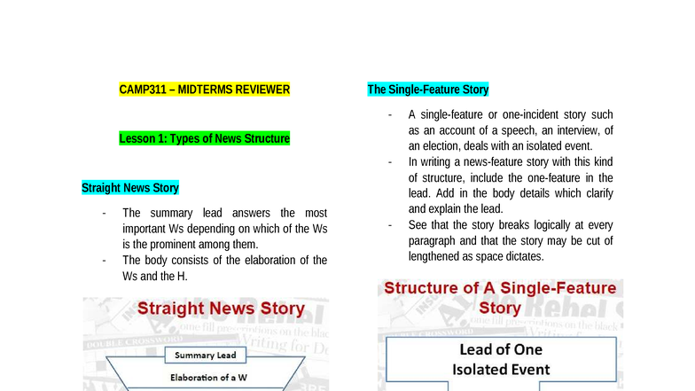 CAMP311 MIDTERMS REVIEWER: Types of News Structures Explained - Studocu