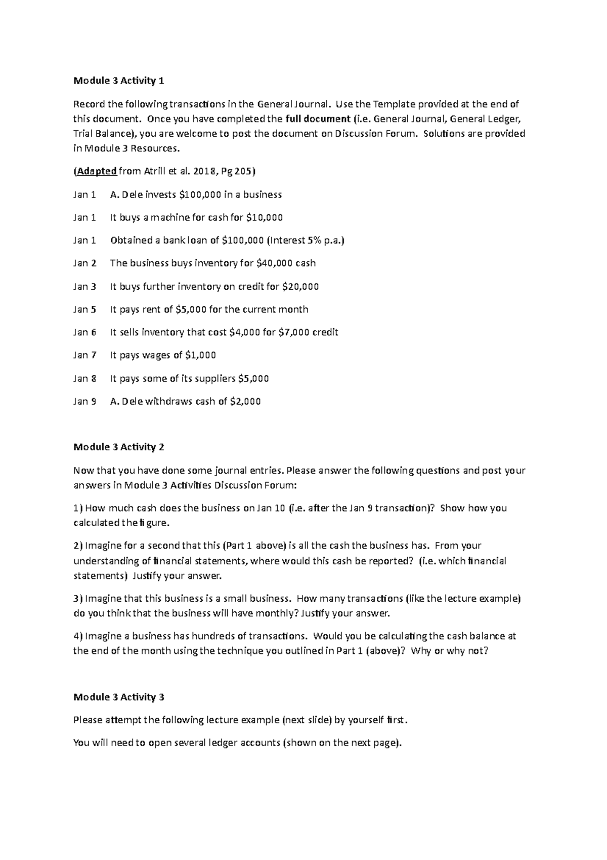 Module 3 Tutorial Activities for BUSS1030: General Journal Entries ...