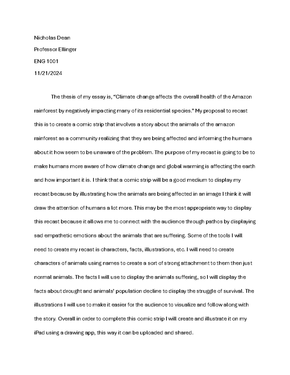 Recast Proposal- Nicholas Dean - Nicholas Dean Professor Ellinger ENG ...
