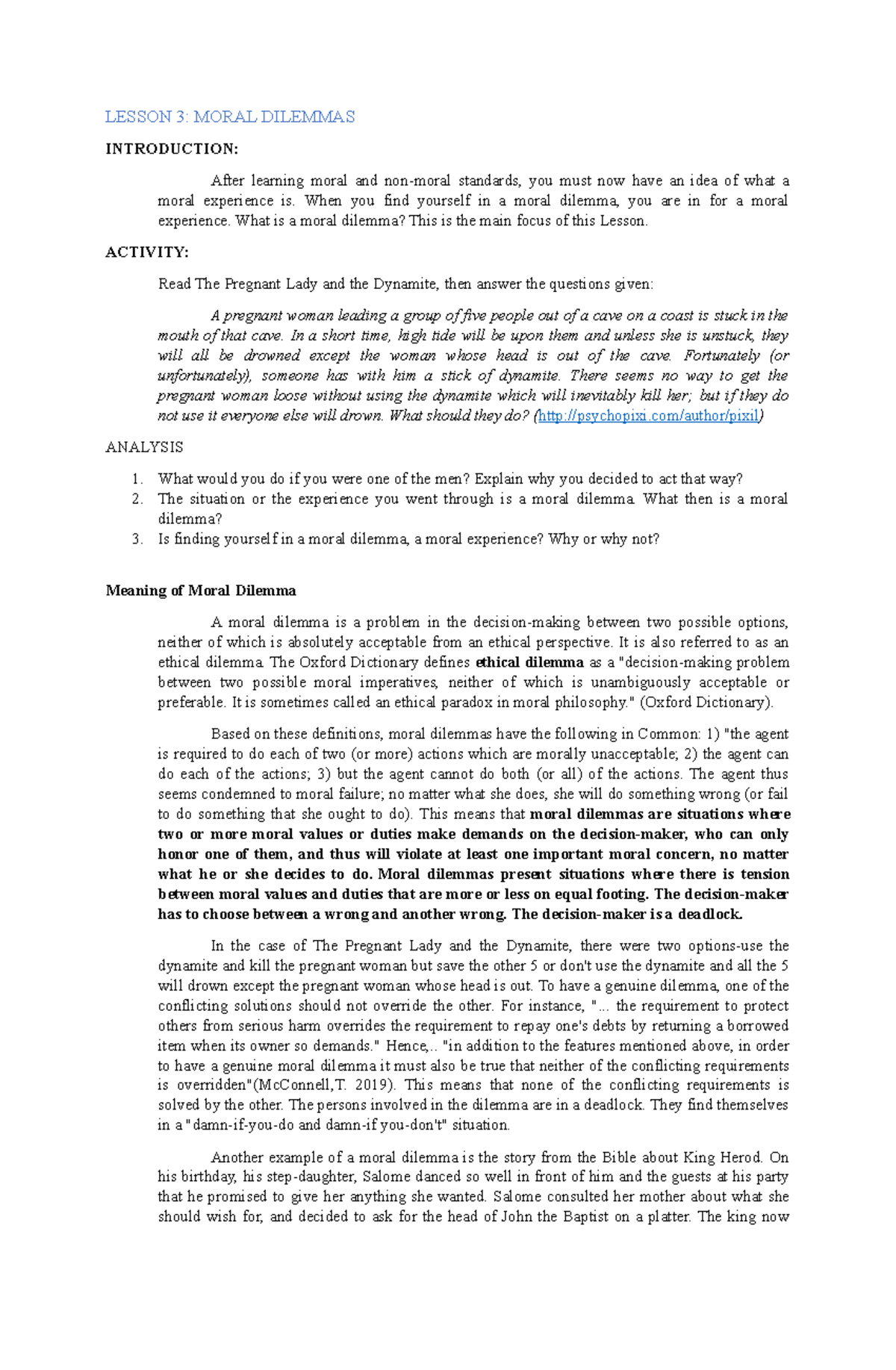 MORAL DILEMMAS: UNDERSTANDING AND ANALYZING ETHICAL CHOICES (PHIL 101) - Studocu