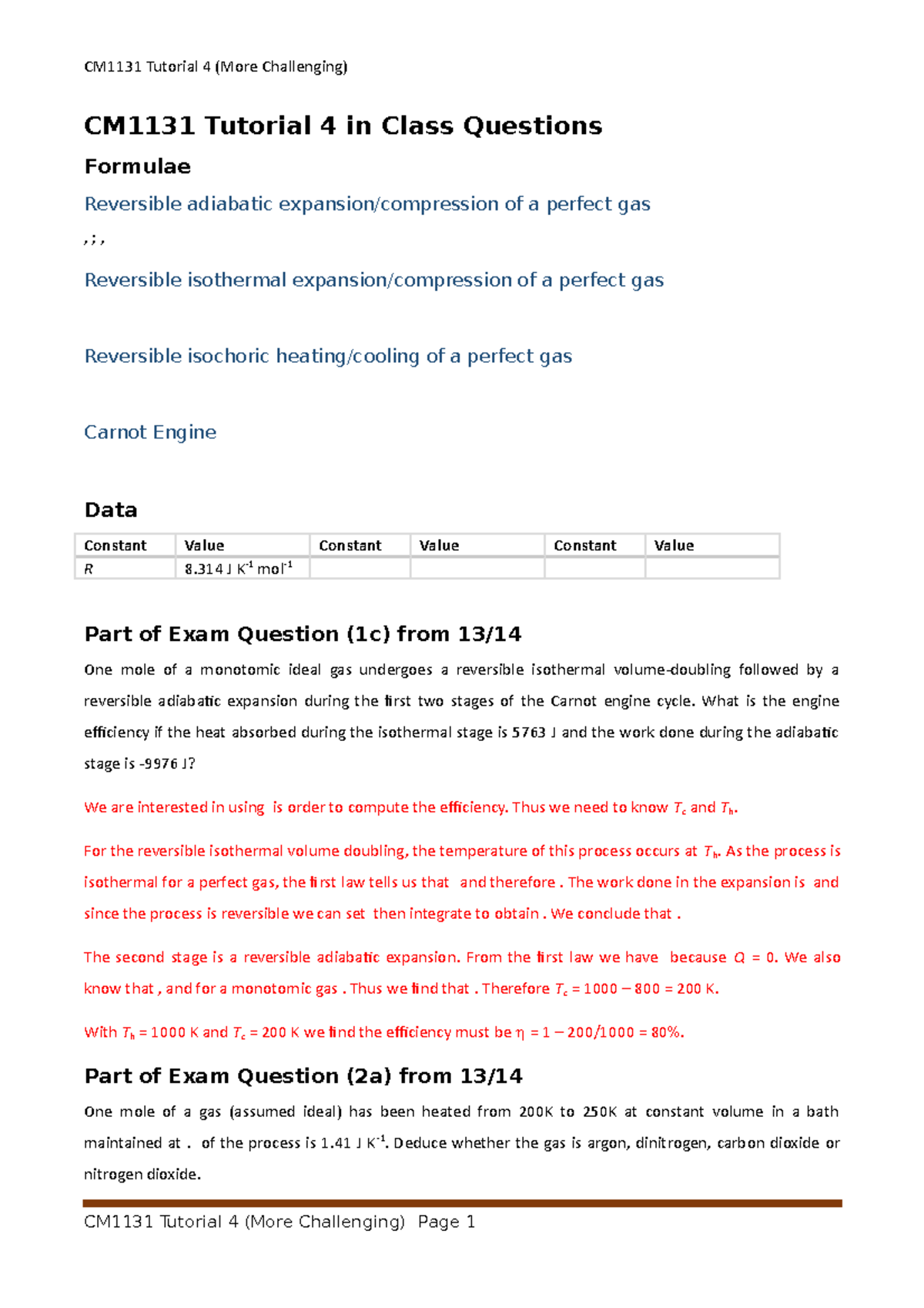 CM1131 Tutorial 4: Advanced Solutions and Exam Questions - Studocu