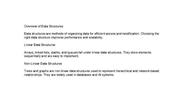 Data Structures Basics - Overview of Data Structures Data structures are methods of organizing ...