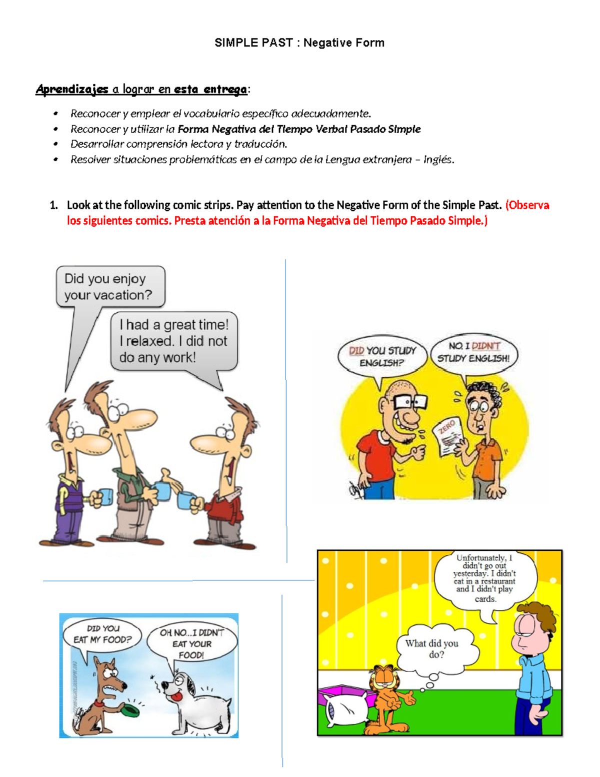Actividad Nº 10: Forma Negativa del Pasado Simple - Studocu