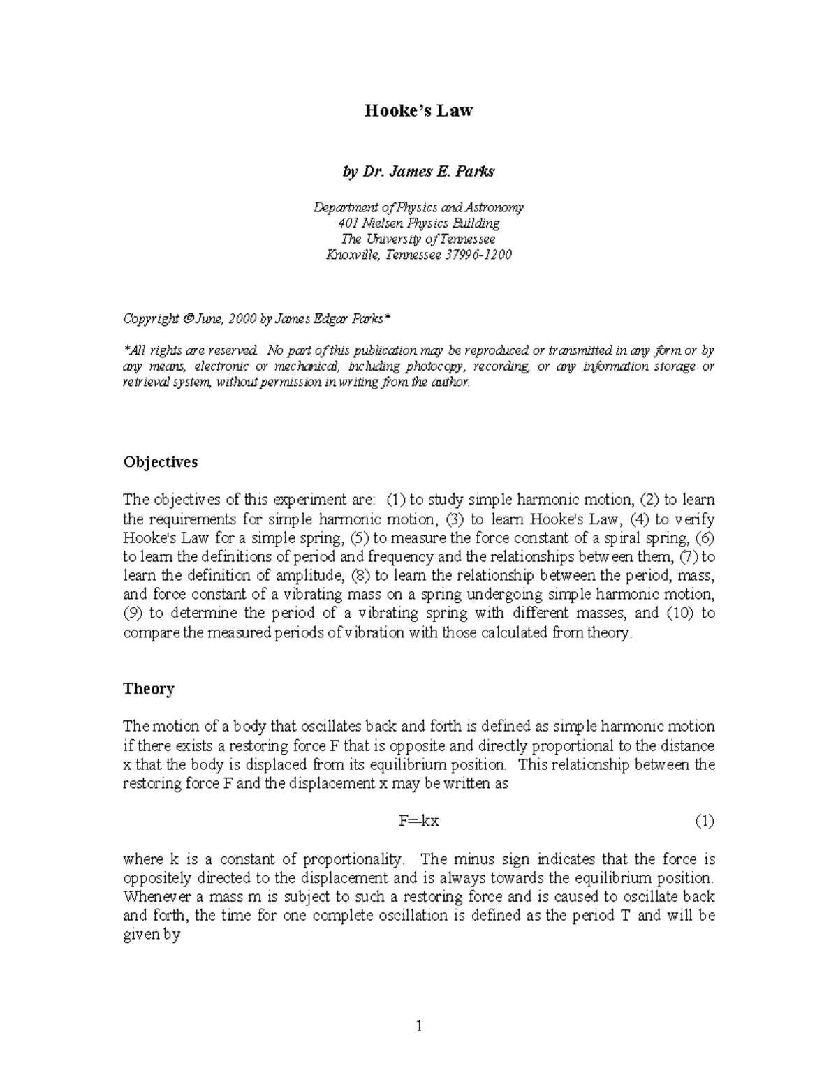 Hooke's Law Experiment Report - PHYS 401 - Studocu