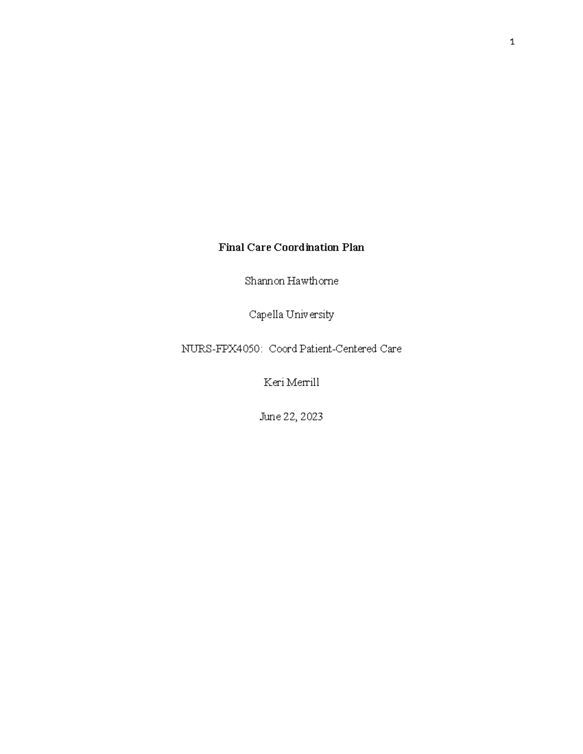 NURS FPX4050 Final Care Coordination Plan for Long Haul COVID Patients ...
