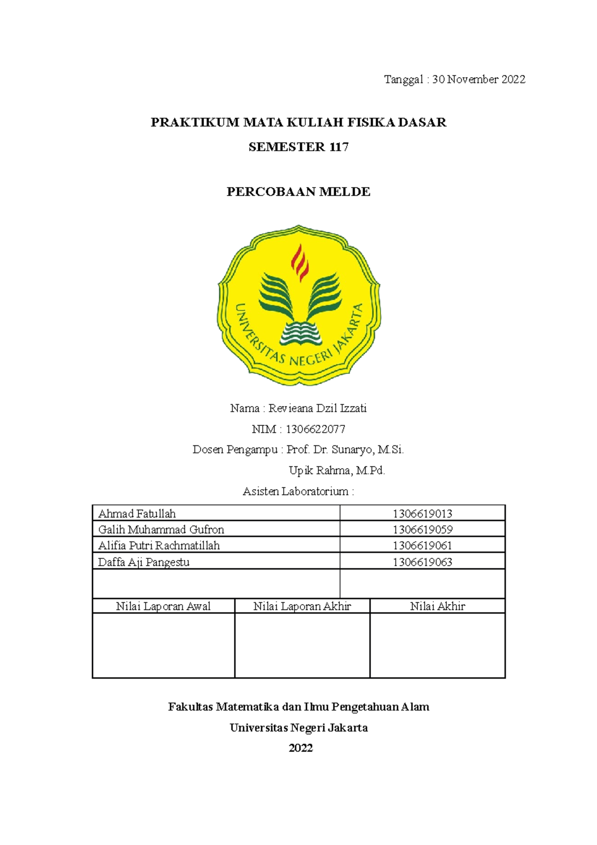 Percobaan Melde pada Fisika Dasar - Semester 117 - Studocu
