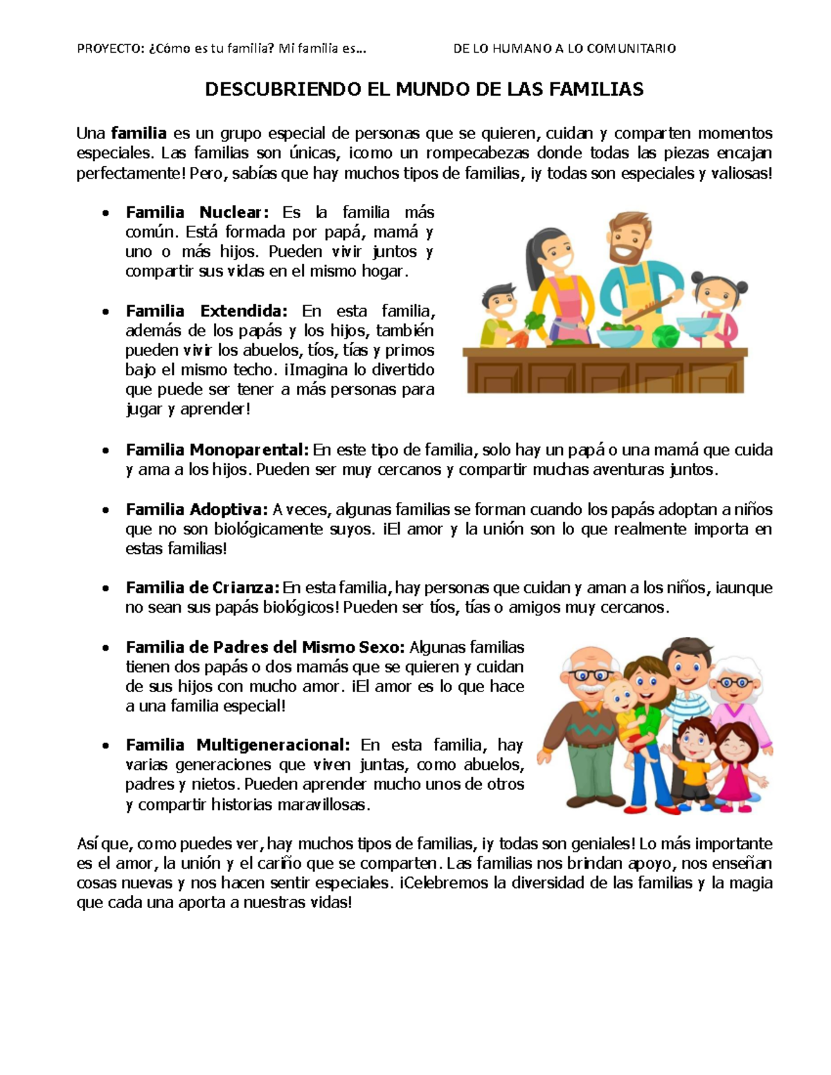 Proyecto: ¿Cómo es tu familia? Tipos y Características de las Familias ...