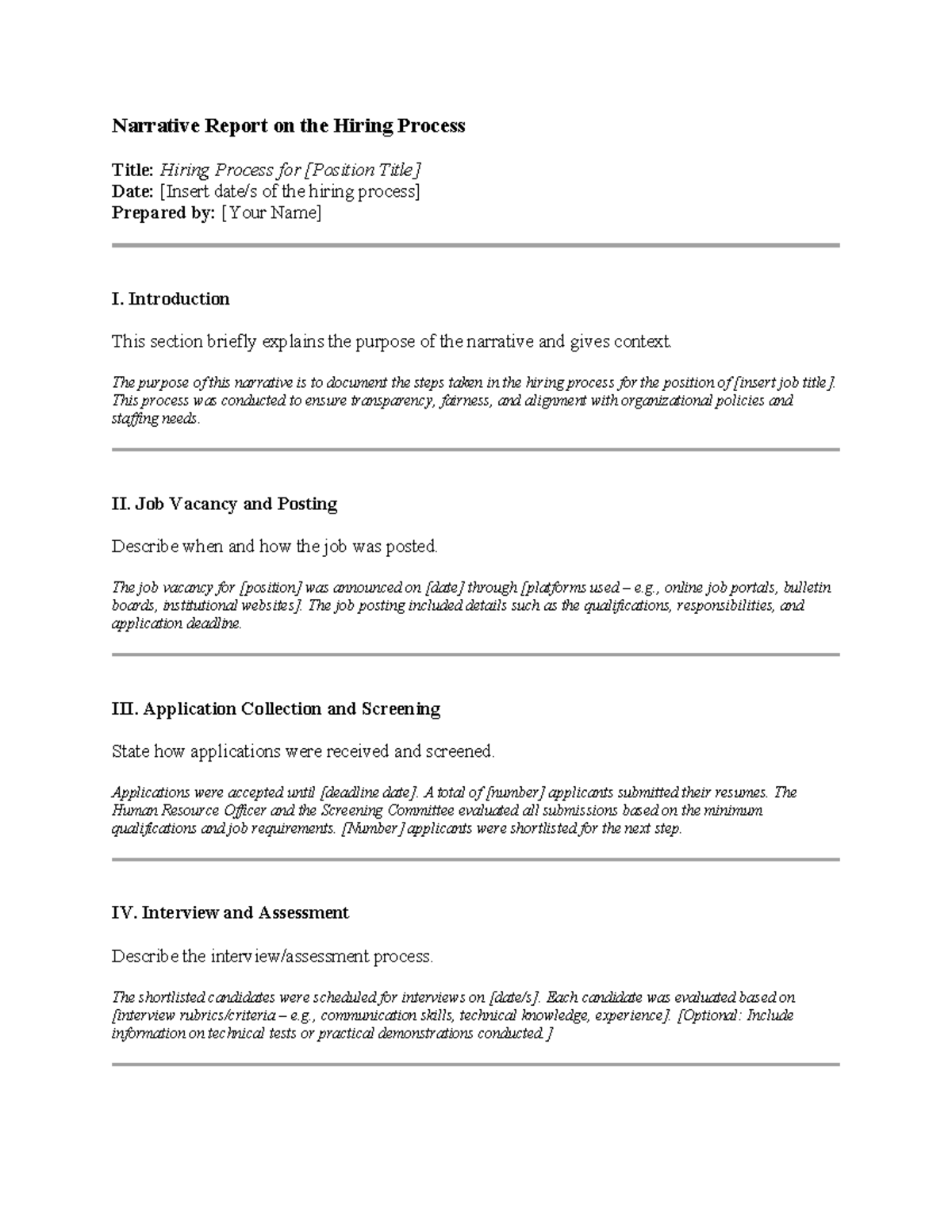 Narrative Report on Hiring Process for [Position Title] - Studocu
